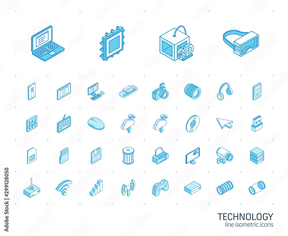 Isometric line icon set. 3d vector colorful illustration with ...