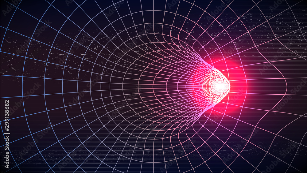 Synthwave Retro Future Background. Tube perspective grid with red ...