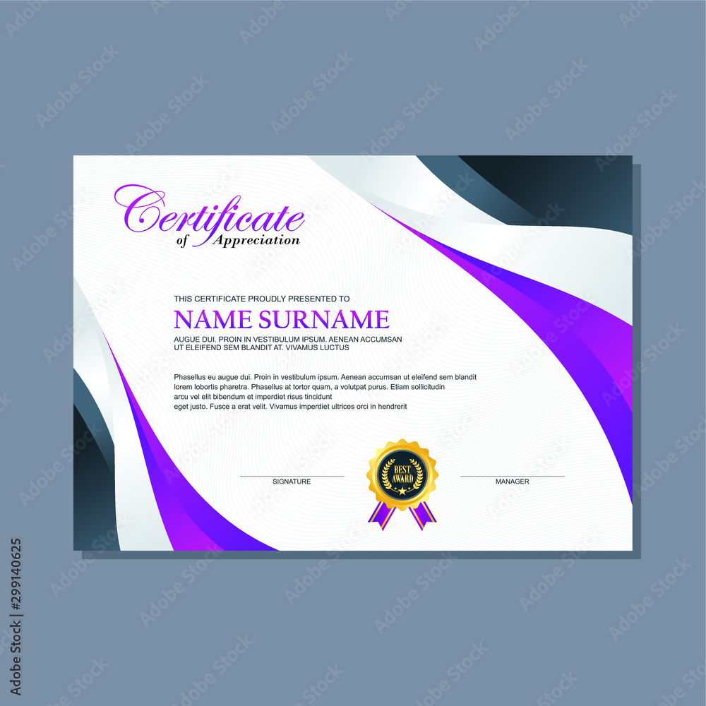 Certificate Template, modern and trendy design, with Purple and gold ...
