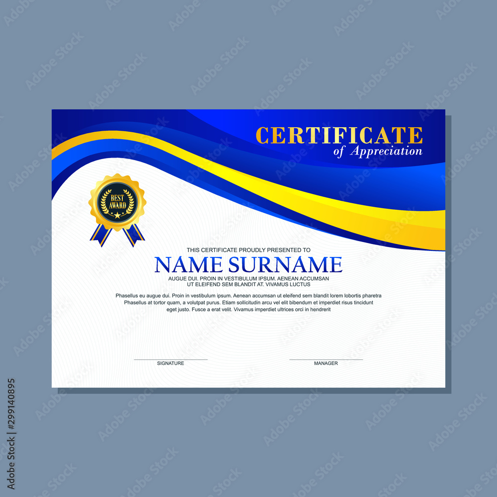 Certificate Template, modern and trendy design, with Blue, gold and ...