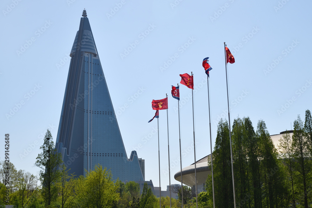 North Korea, Pyongyang - May 2, 2019: View on the Ryugyong Hotel, an ...