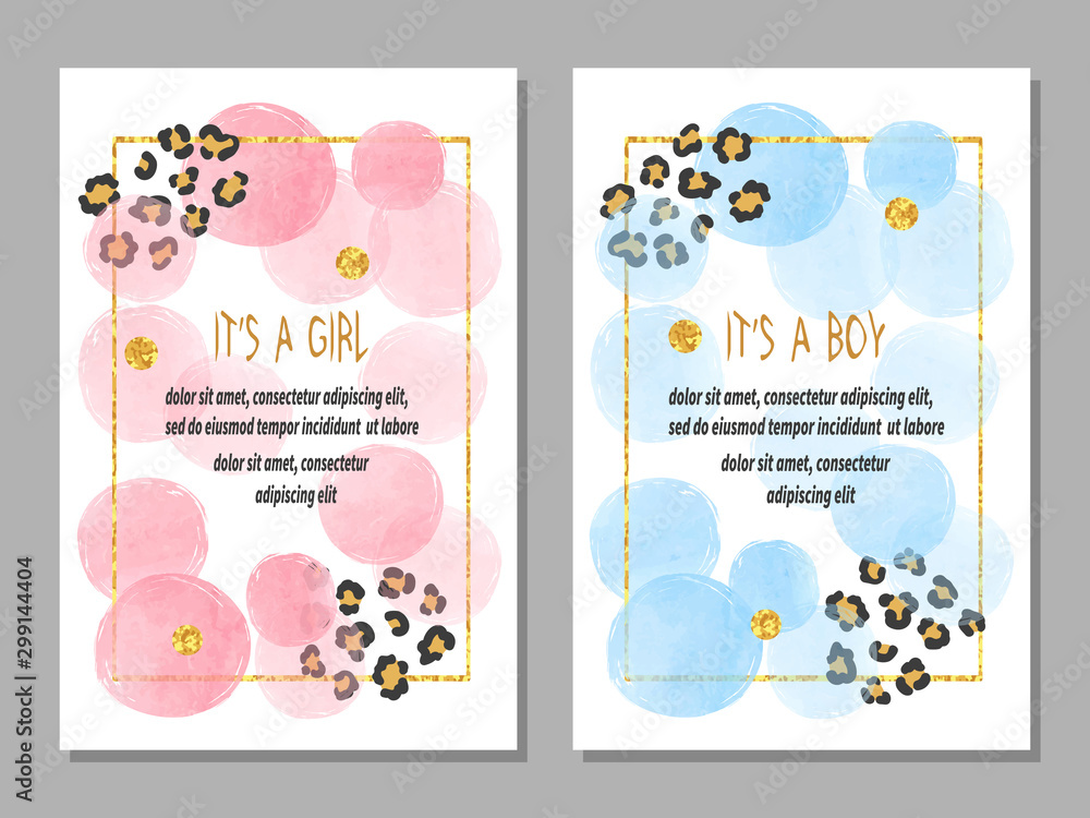 Baby shower card set. Watercolor invitation cards design for baby ...