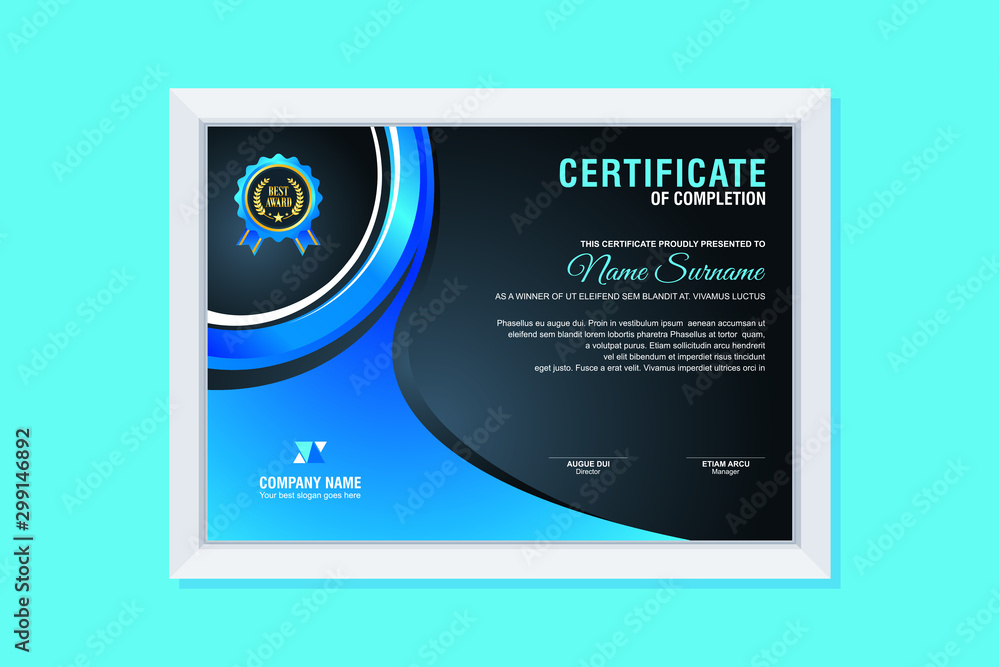 Certificate Template, modern and trendy design, with Blue, gold and ...