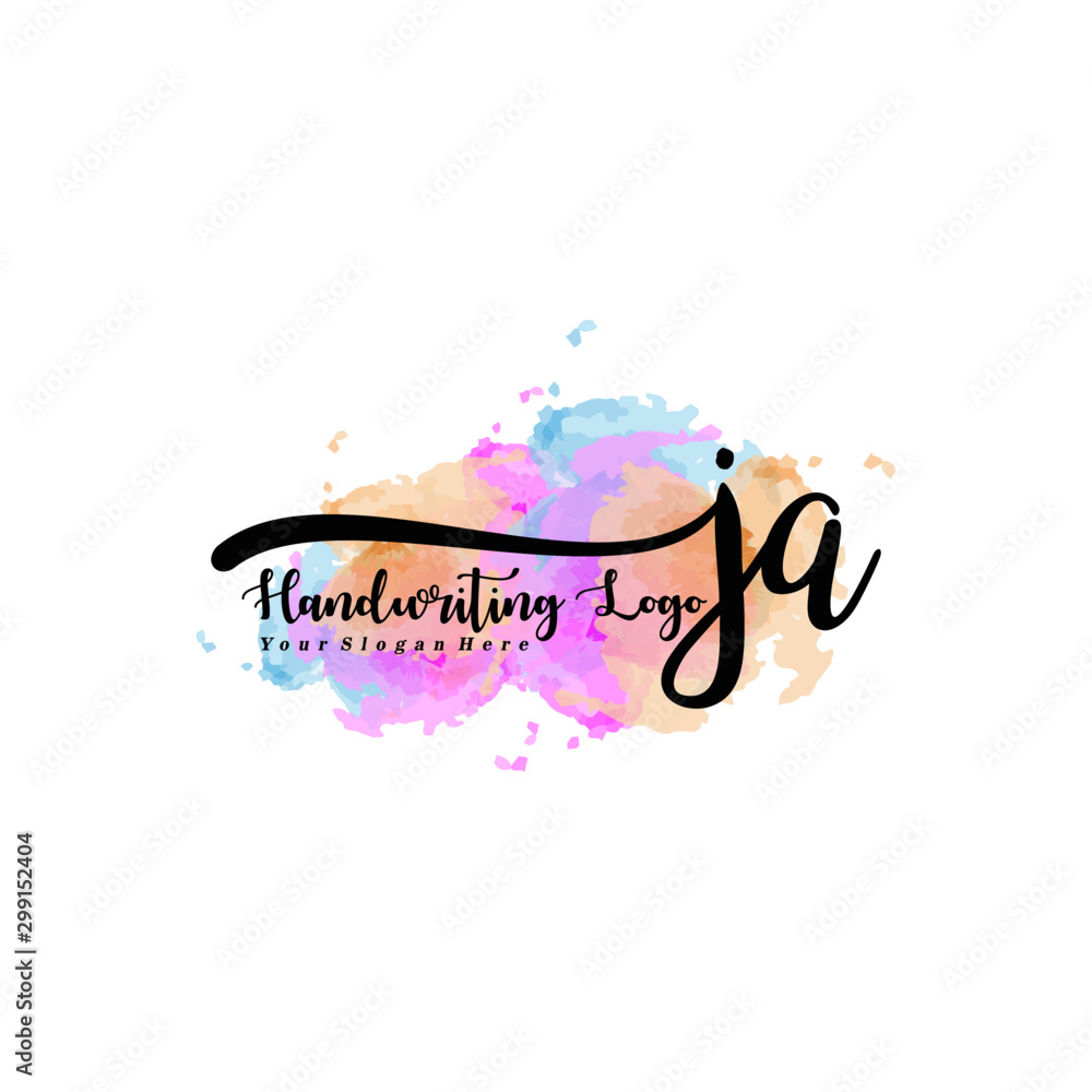 Initial JA handwriting watercolor logo vector. Letter handwritten logo ...