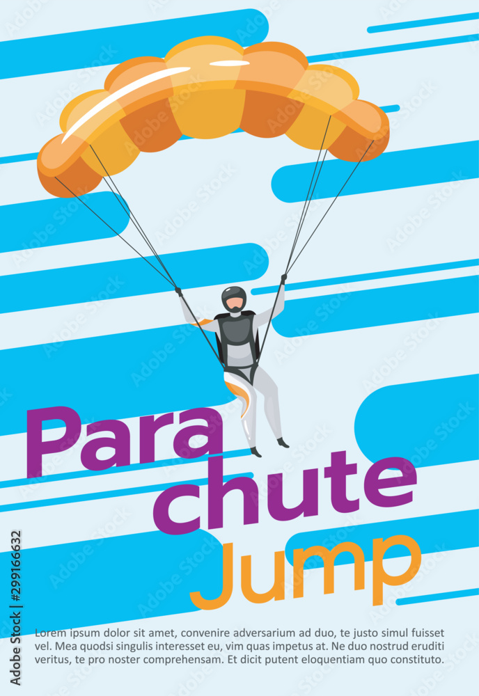 Parachute jump poster vector template. Skydiving, paragliding. Brochure ...