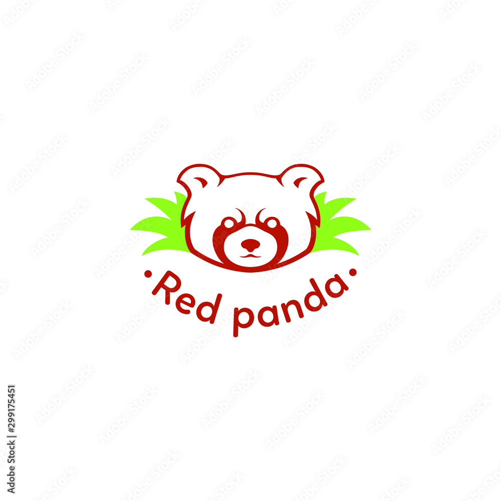 Red panda logo design with green leaves vector Stock Vector | Adobe Stock