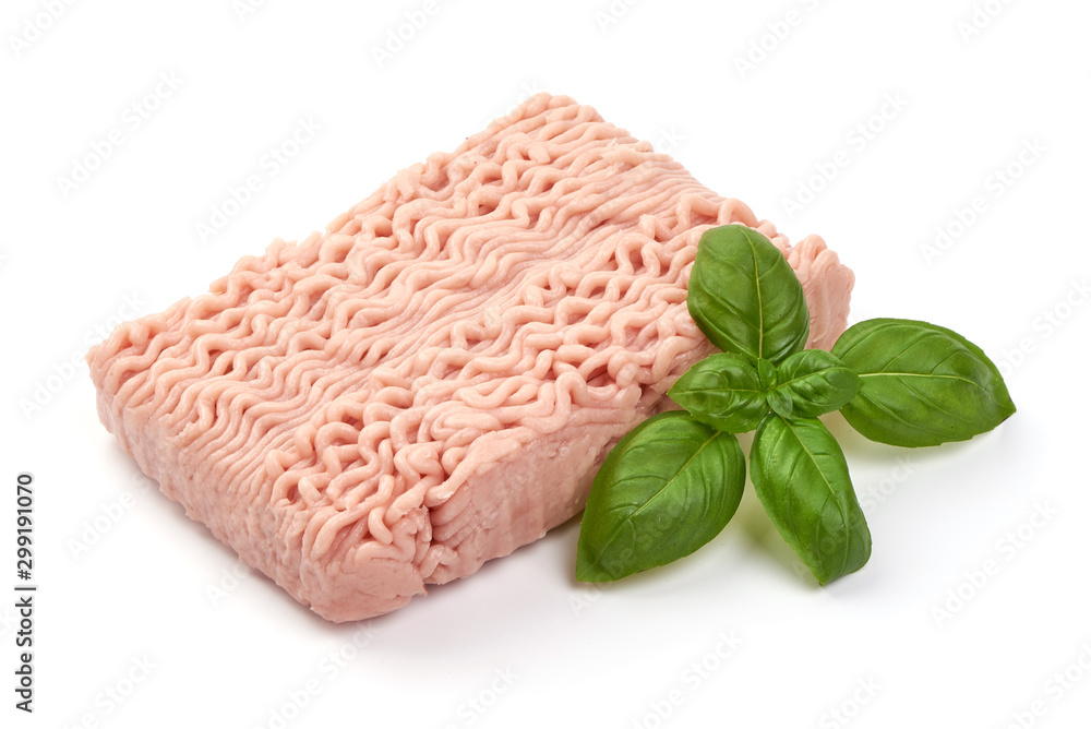 Raw minced chicken meat, isolated on white background Stock Photo ...