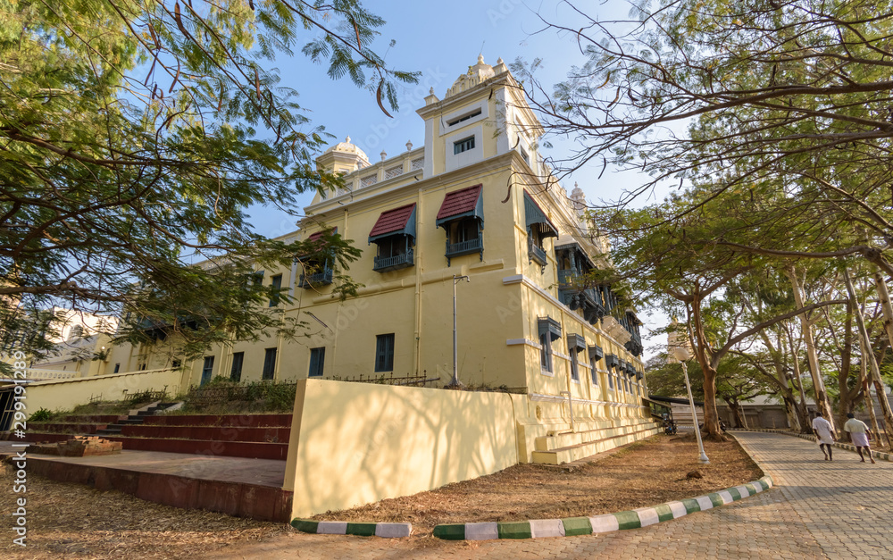 A wide-angle streetside view of one of the buildings inside the old ...