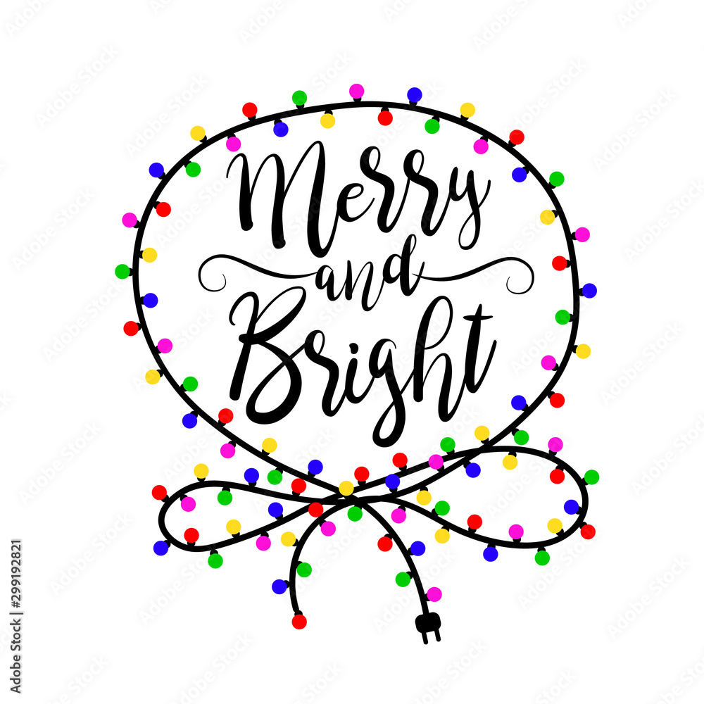 Merry and Bright sign. Garlang clipart. Christmas lights. Holiday sign ...