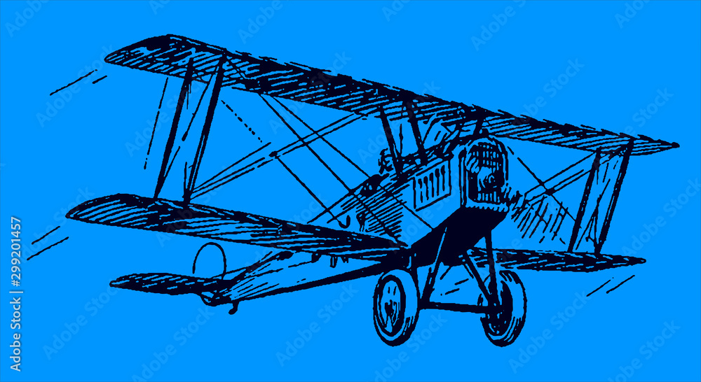 Poster Antique biplane aircraft flying under a dark blue sky – Wall Art ...