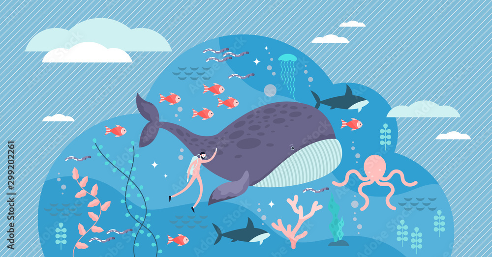 marine life vector illustration. Flat tiny sea or ocean fishes and ...