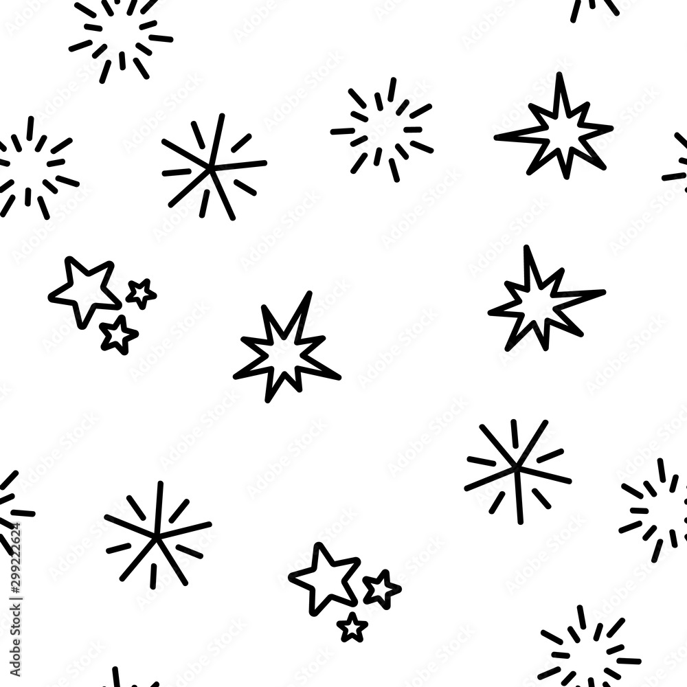 Spark And Sparkle Star Vector Seamless Pattern Thin Line Illustration ...