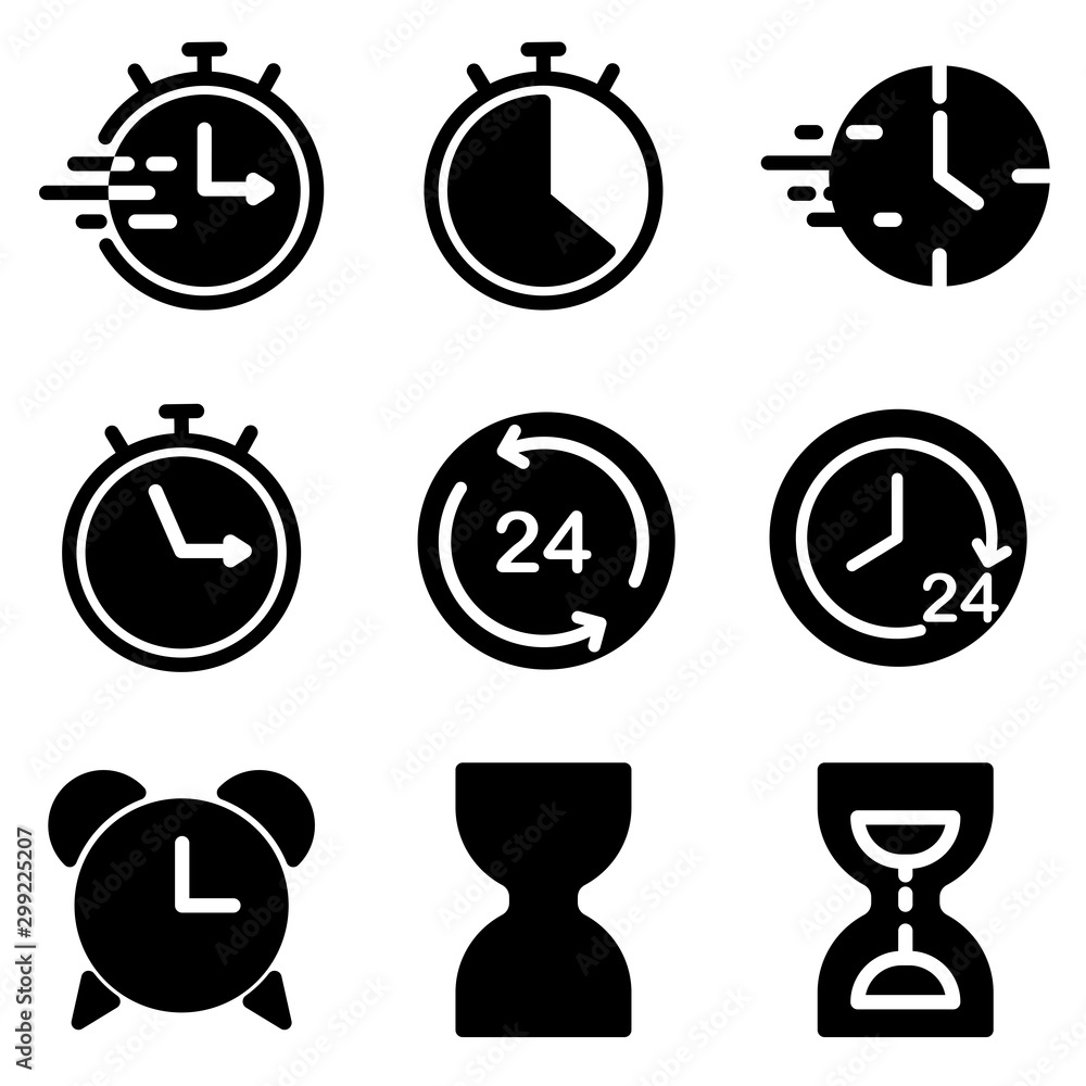 Set of Clock icon. Symbol of time with trendy flat style icon for web ...