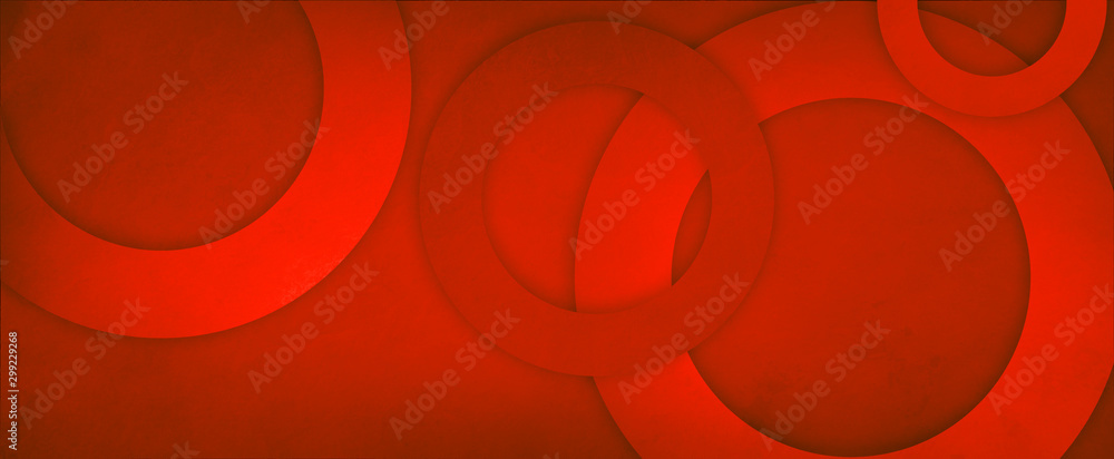 Abstract red background with 3d circle rings in faded distressed ...