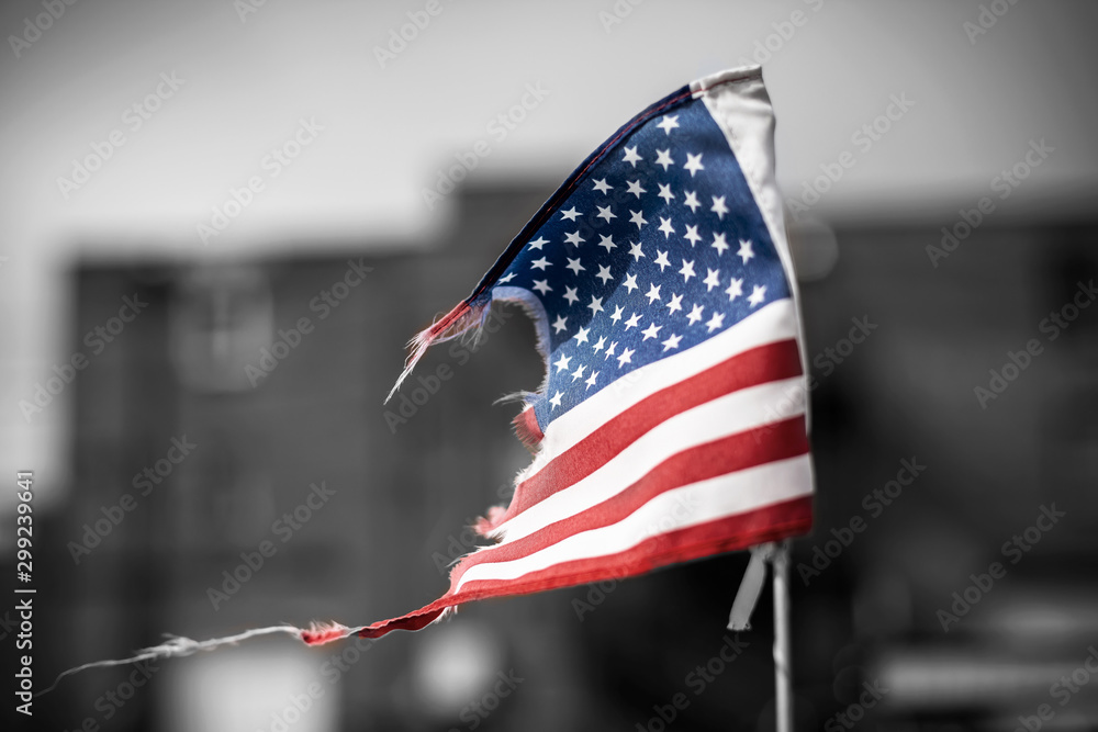 tattered american flag on black and white background Stock Photo ...