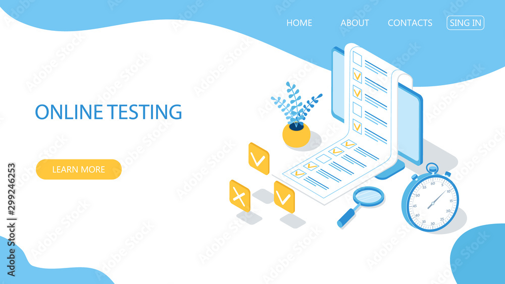 Landing page with design template for online testing. Concept of online ...