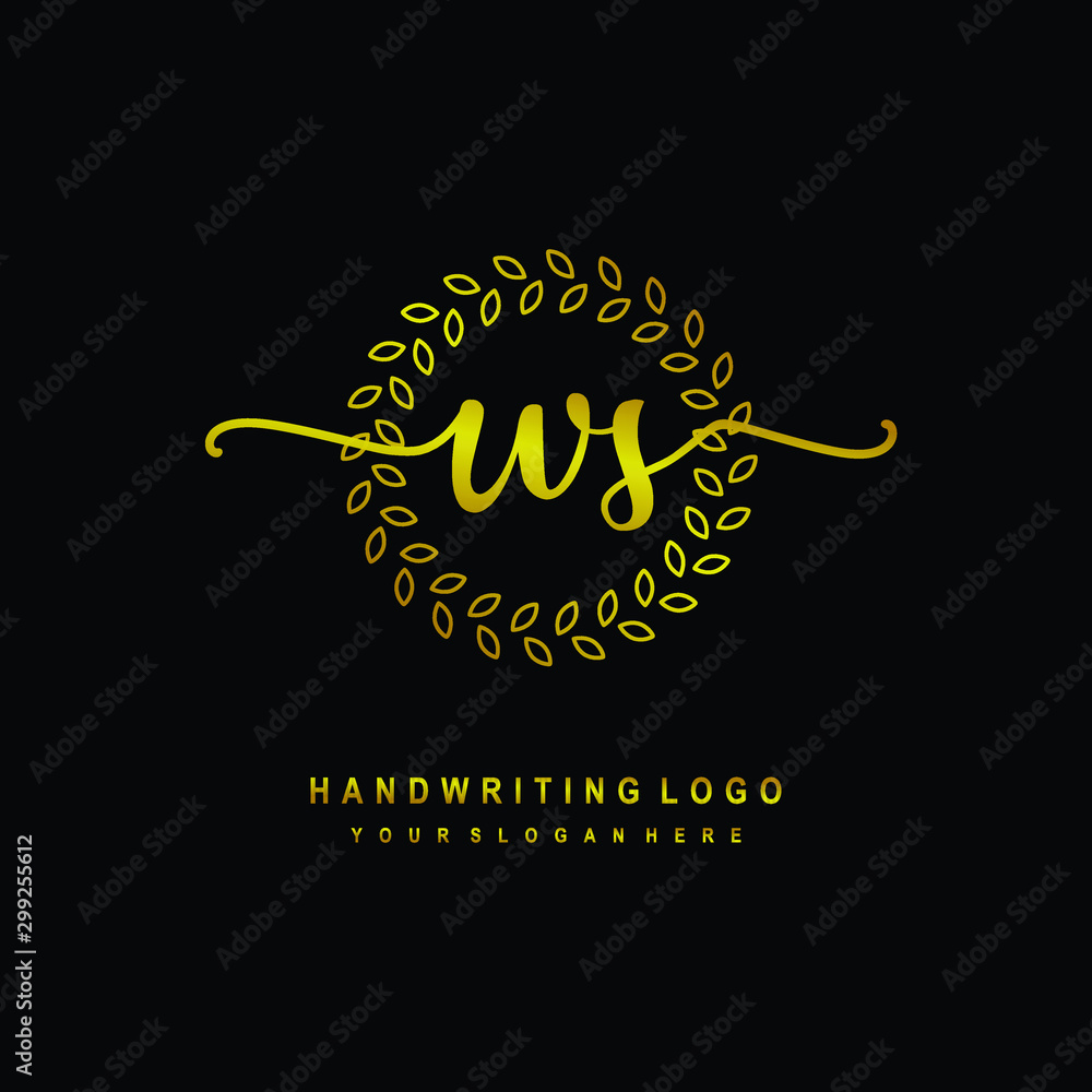 Handwriting initials WS, With a gold leaf line template. logo design ...