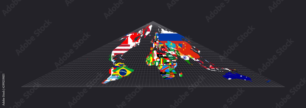 Map of the world with flags. Collignon equal-area pseudocylindrical ...