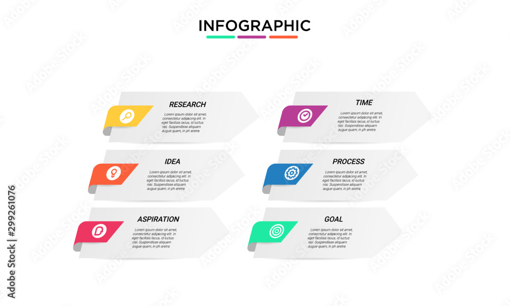vector step Infographic stack chart design with icons and 6 options or ...