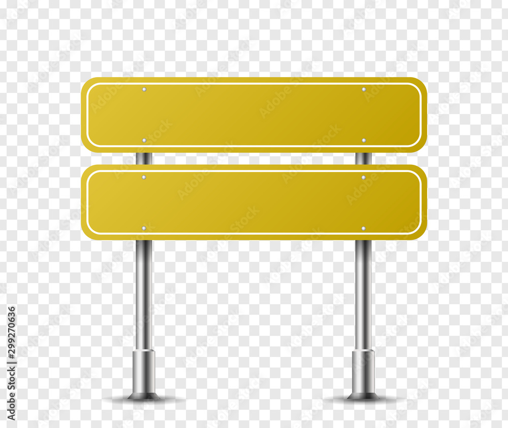 Realistic rectangle traffic sign on metal steel pole isolated. Yellow ...