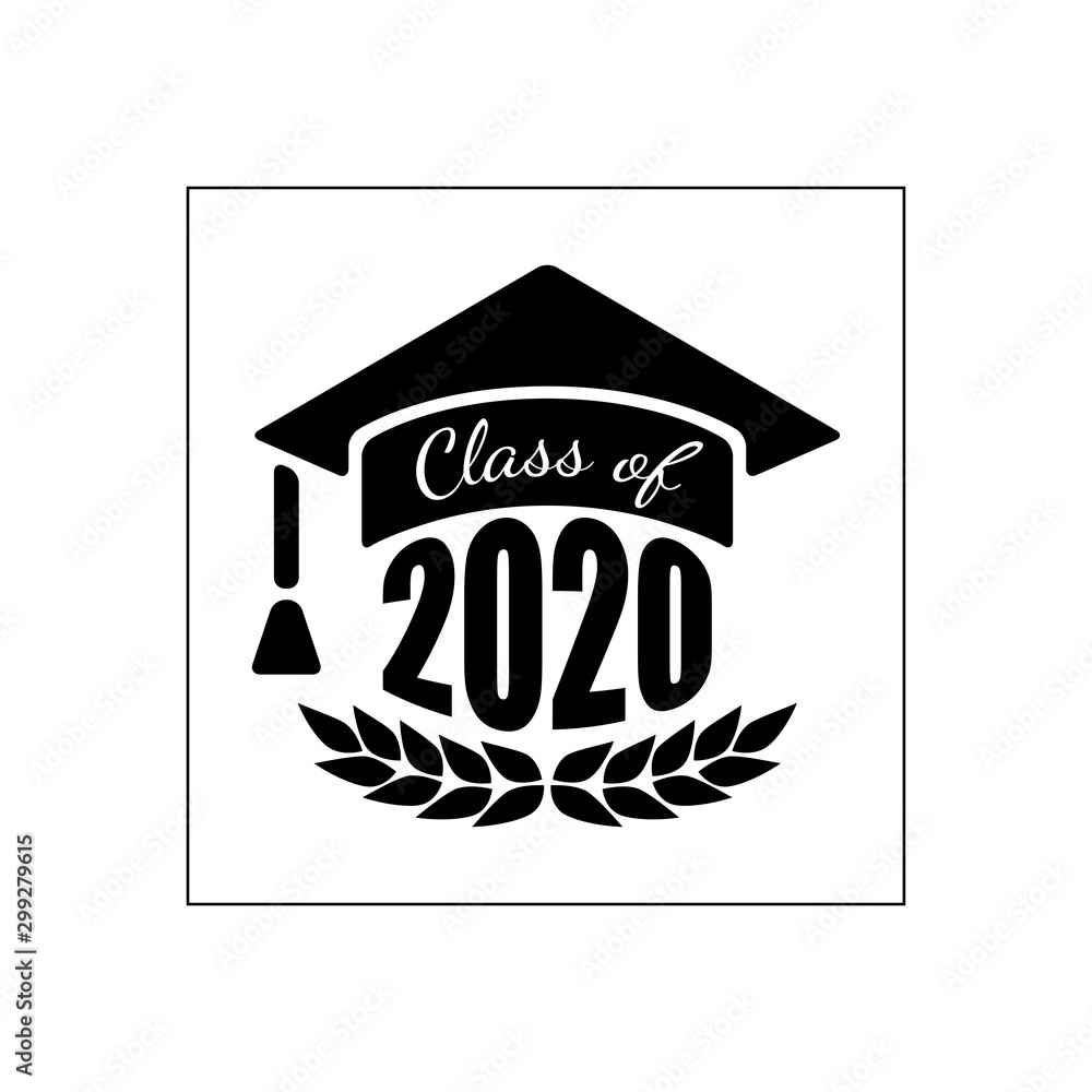 Class of 2020. Black number with education academic caps and laurel ...