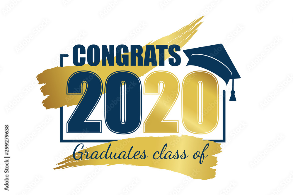Class of 2020. Hand drawn brush gold stripe and number with education ...