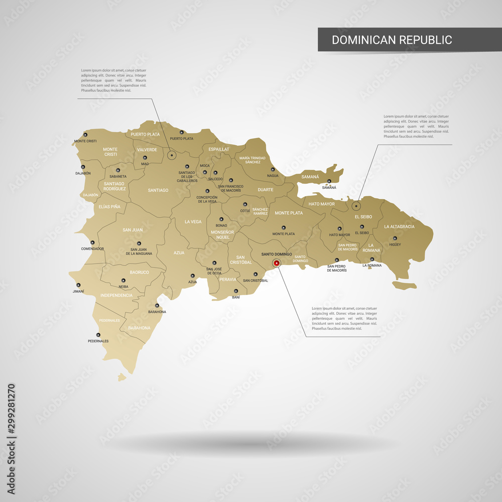 Stylized vector Dominican Republic map. Infographic 3d gold map ...