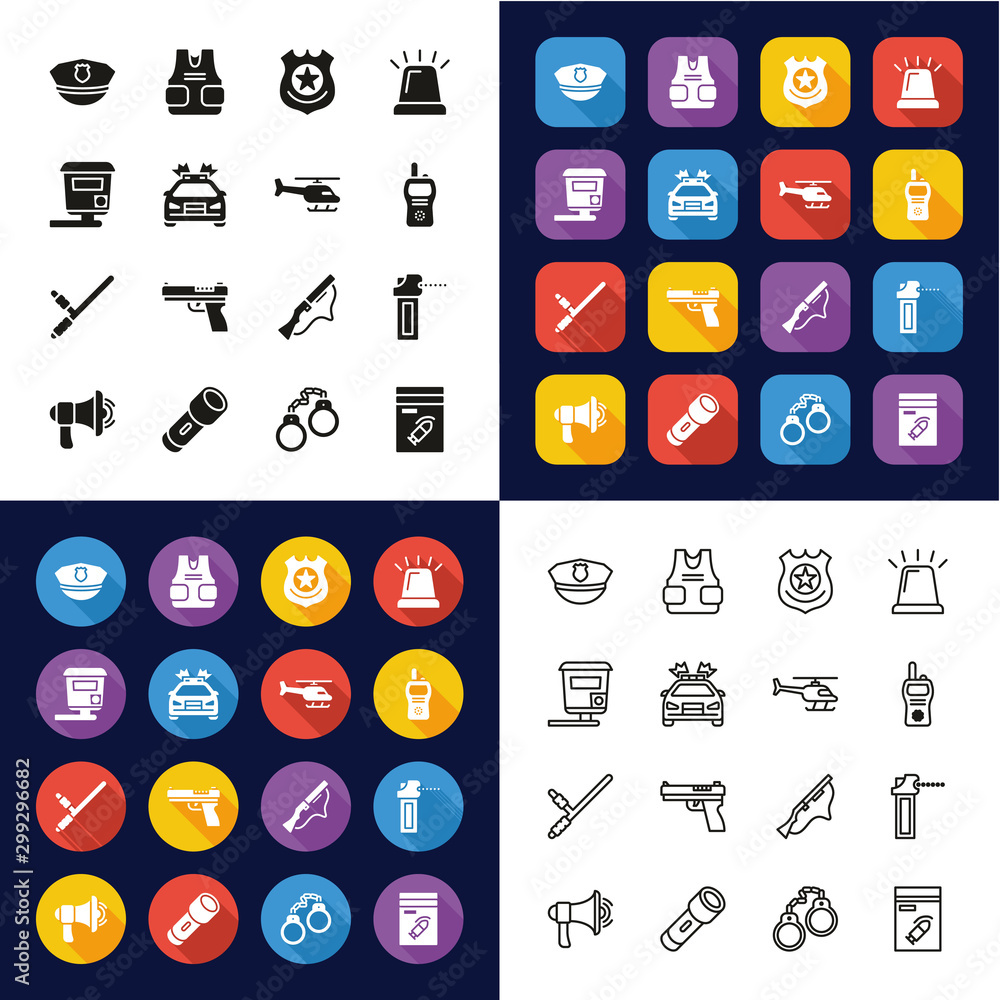Police Highway Patrol Icons All in One Icons -Black & White-Color Flat ...