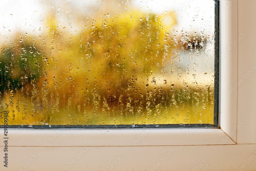 Window drip due to bad ventilation inside house. Condensation on glass ...