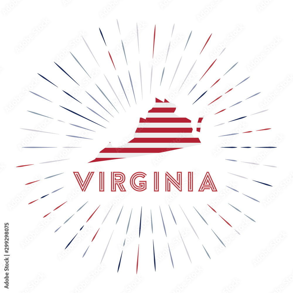 Virginia sunburst badge. The us state sign with map of Virginia with ...
