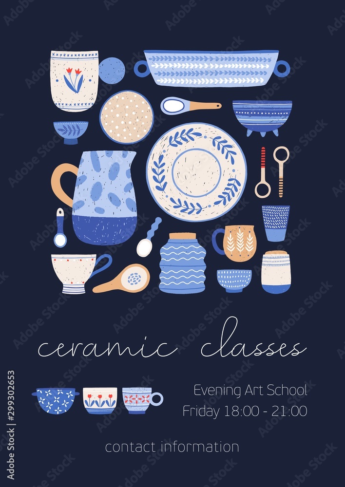 Ceramic classes vector poster template. Porcelain workshop banner ...