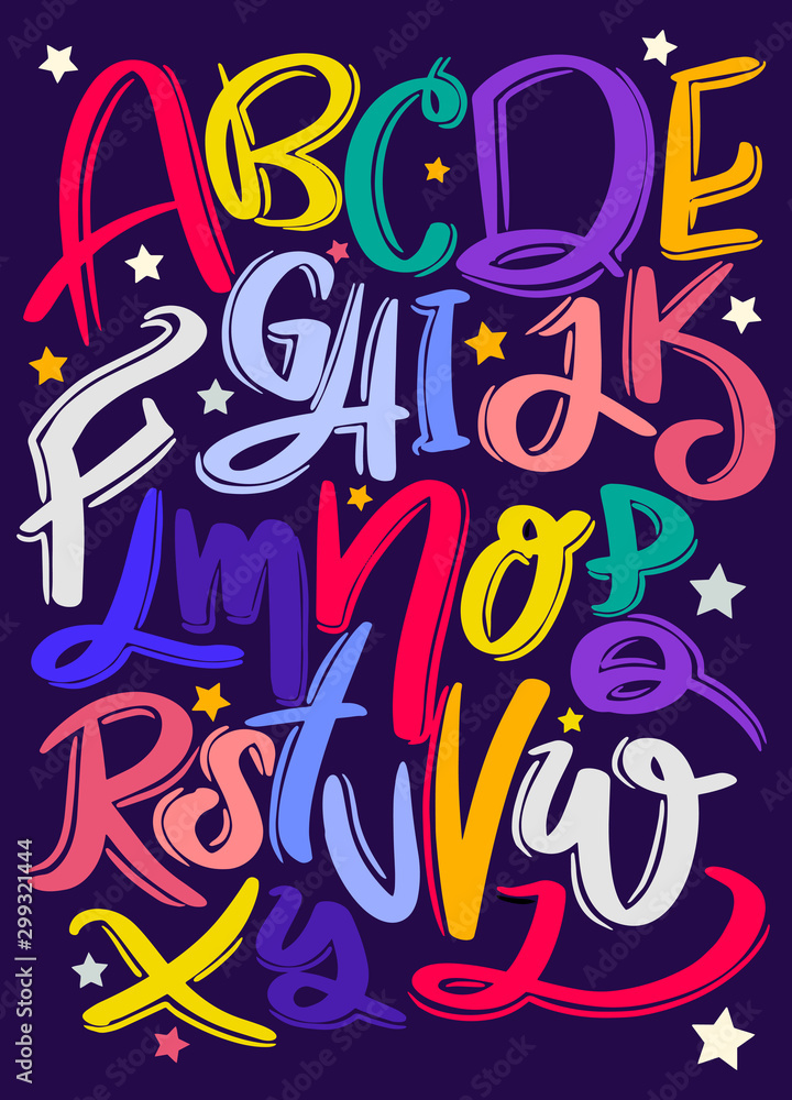 Hand drawn typeface set . Brush painted characters: Vector logo font ...