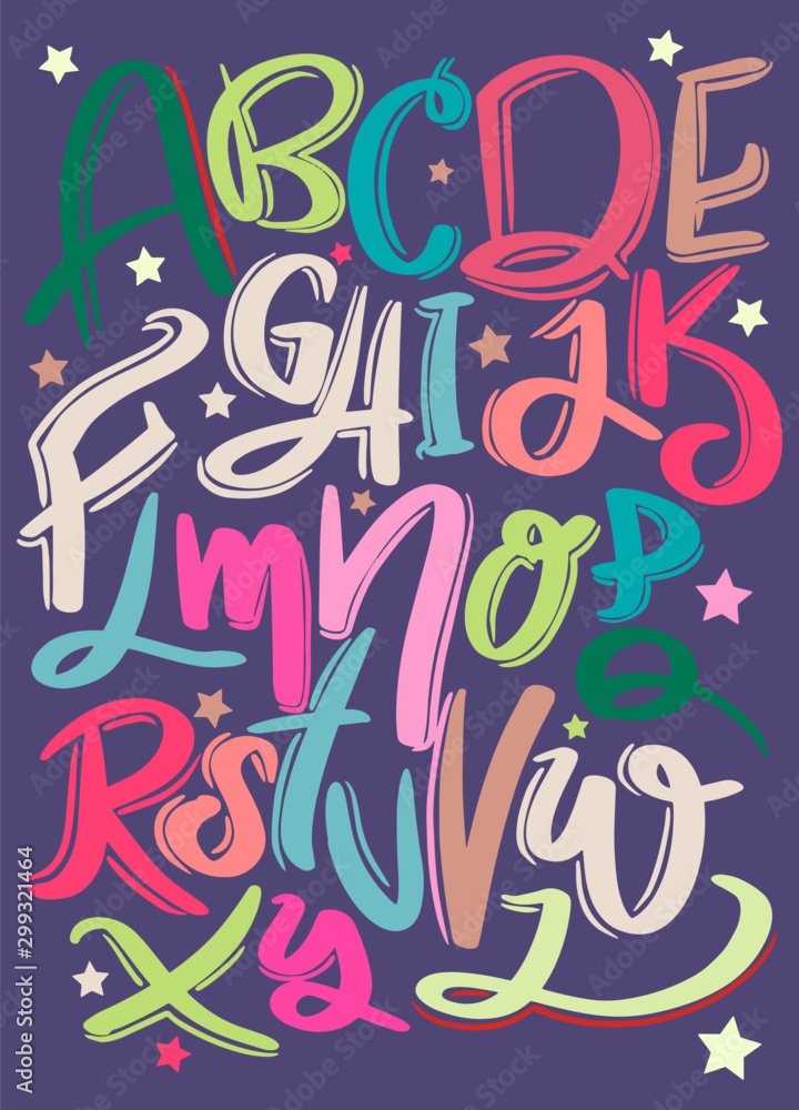 Hand drawn typeface set . Brush painted characters: Vector logo font ...