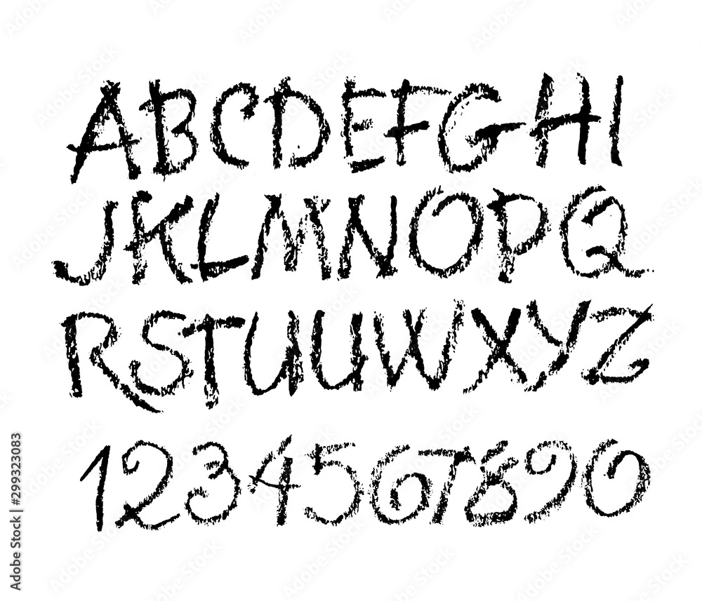 Vector Pastel or Charcoal Style Hand Drawn Alphabet Font. Calligraphy ...