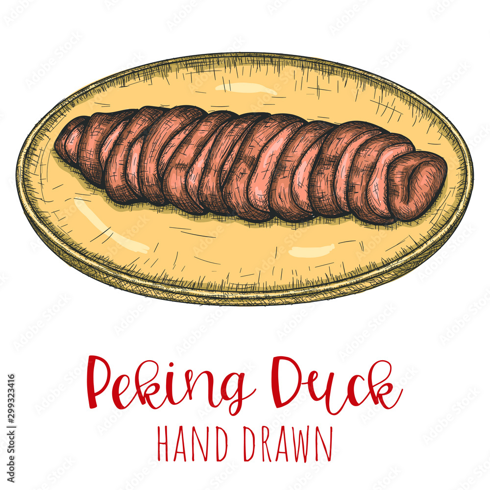 Peking duck chinese dish, hand drawn vector illustration, isolated ...