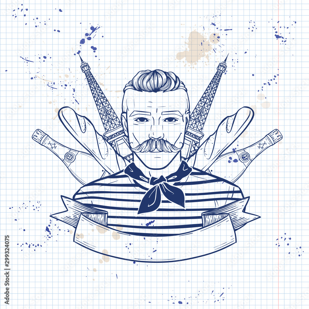 Hand drawn sketch french man Stock Vector | Adobe Stock
