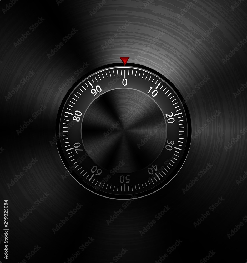 Realistic combination metal safe lock on radial polished black metal ...