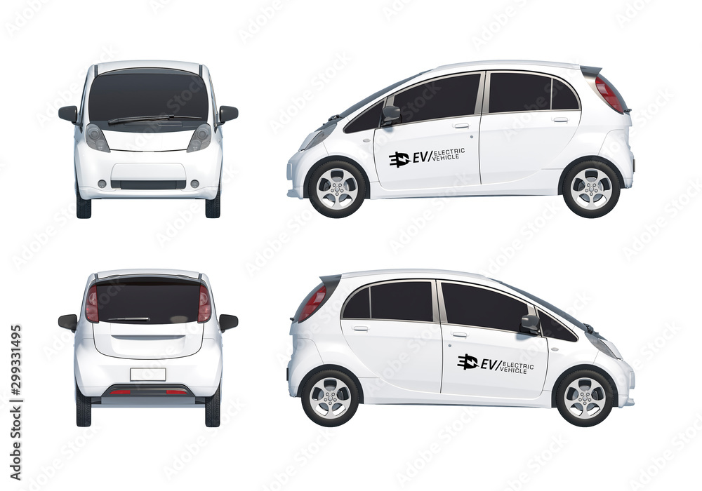 EV car (Electric Vehicle, Electrical Vehicle) isolated on white ...