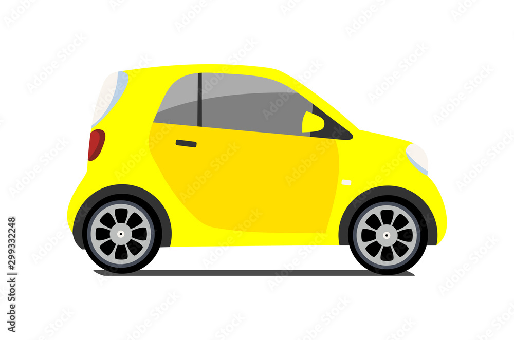Car sharing logo, vector city micro yellow car. Eco vehicle cartoon ...