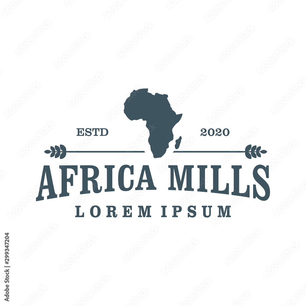 Africa continent vintage logo design wheat farming, organic farm logo ...