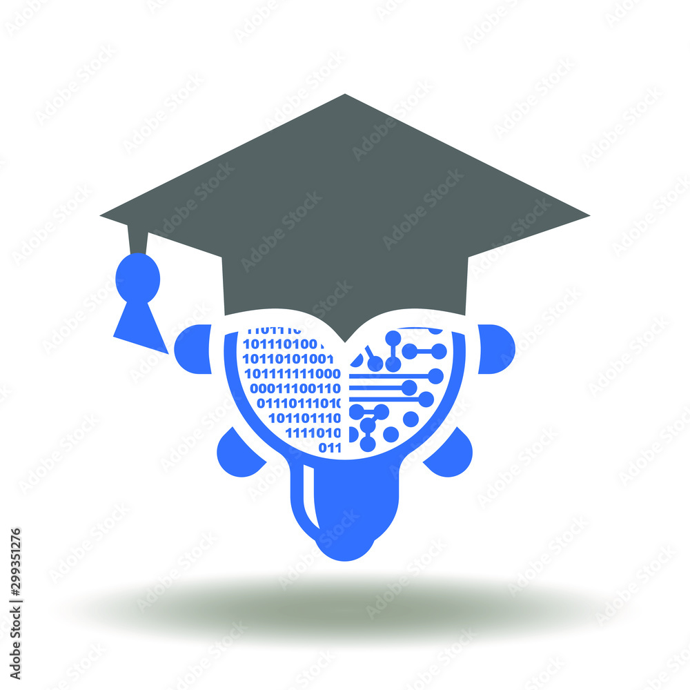 Light bulb graduation cap digital circuit icon vector. Education Modern ...