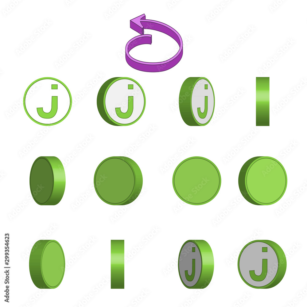 Letter J in circle rotation sequence sprite sheet on white background ...