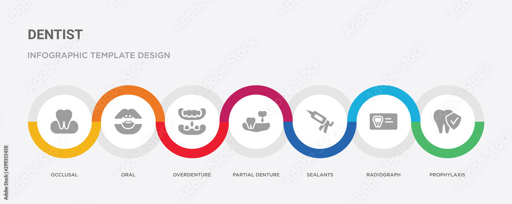 7 filled icon set with colorful infographic template included ...