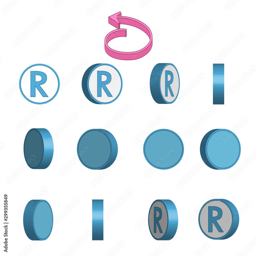 Letter R in circle rotation sequence sprite sheet on white background ...