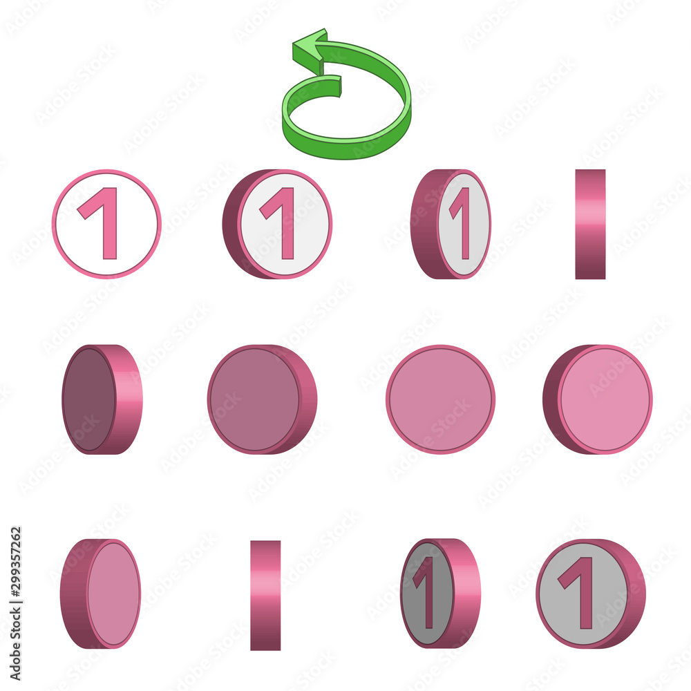 Number 1 in circle rotation sequence sprite sheet on white background ...