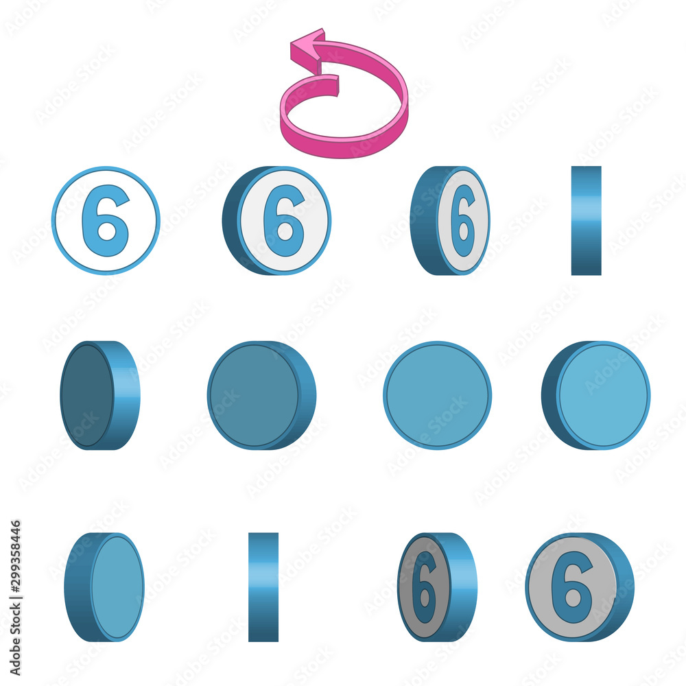 Number 6 in circle rotation sequence sprite sheet on white background ...