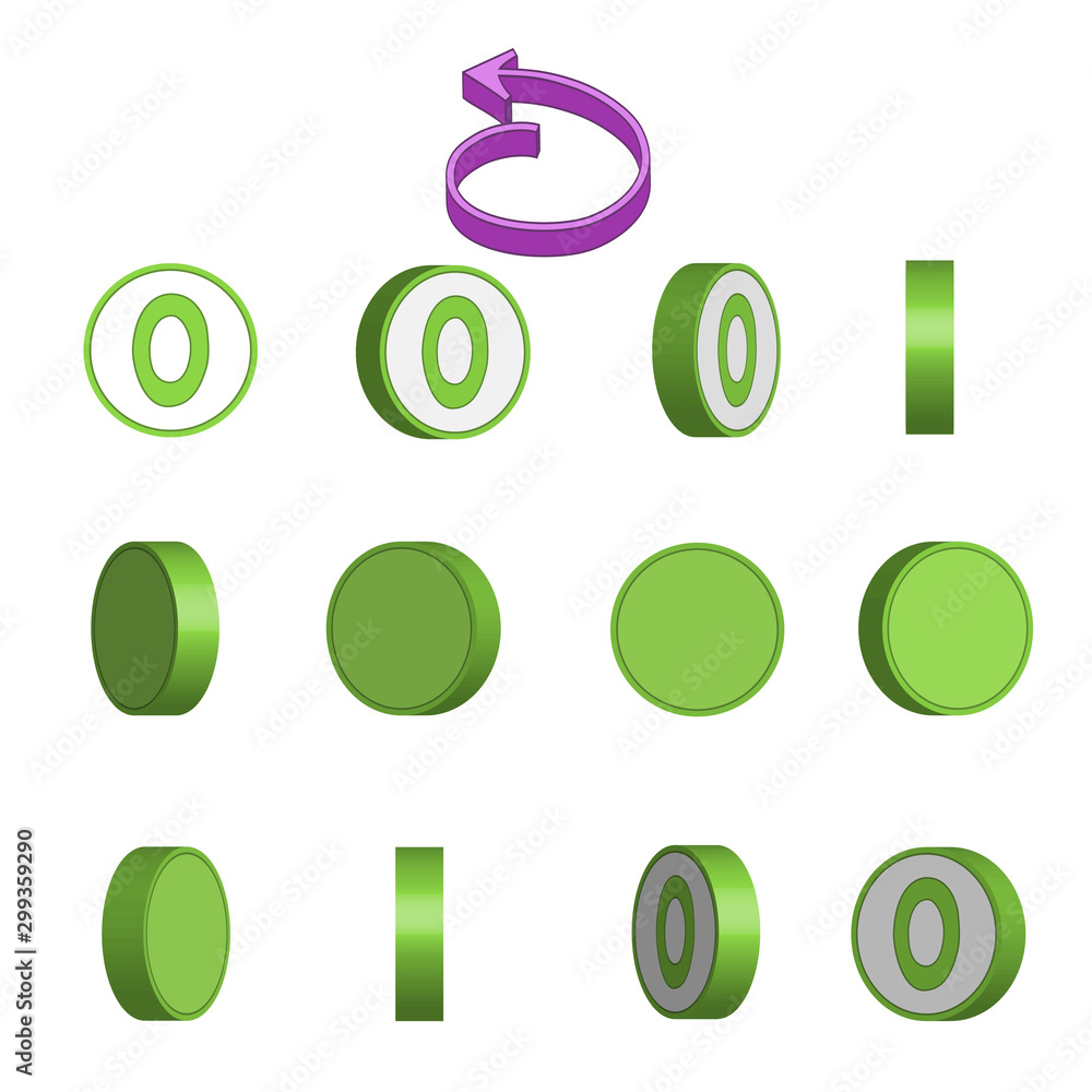 Number 0 in circle rotation sequence sprite sheet on white background ...