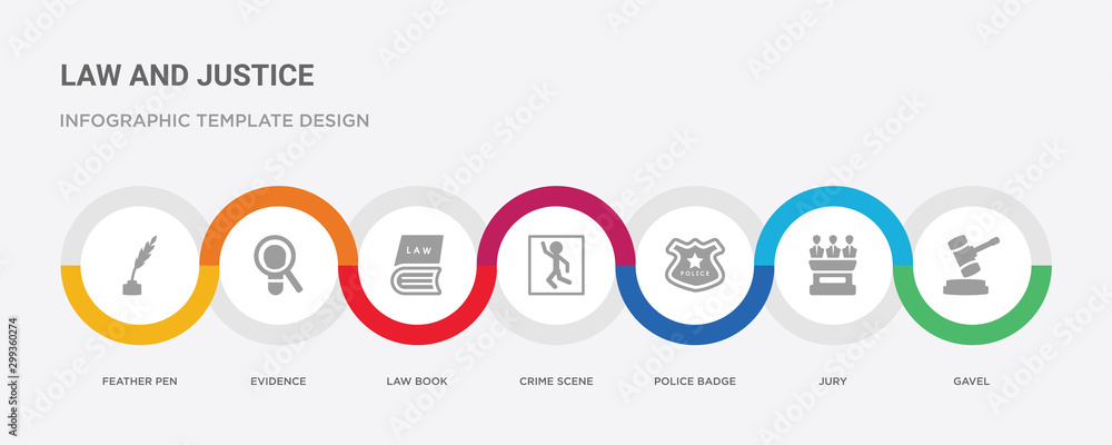 7 filled icon set with colorful infographic template included gavel ...
