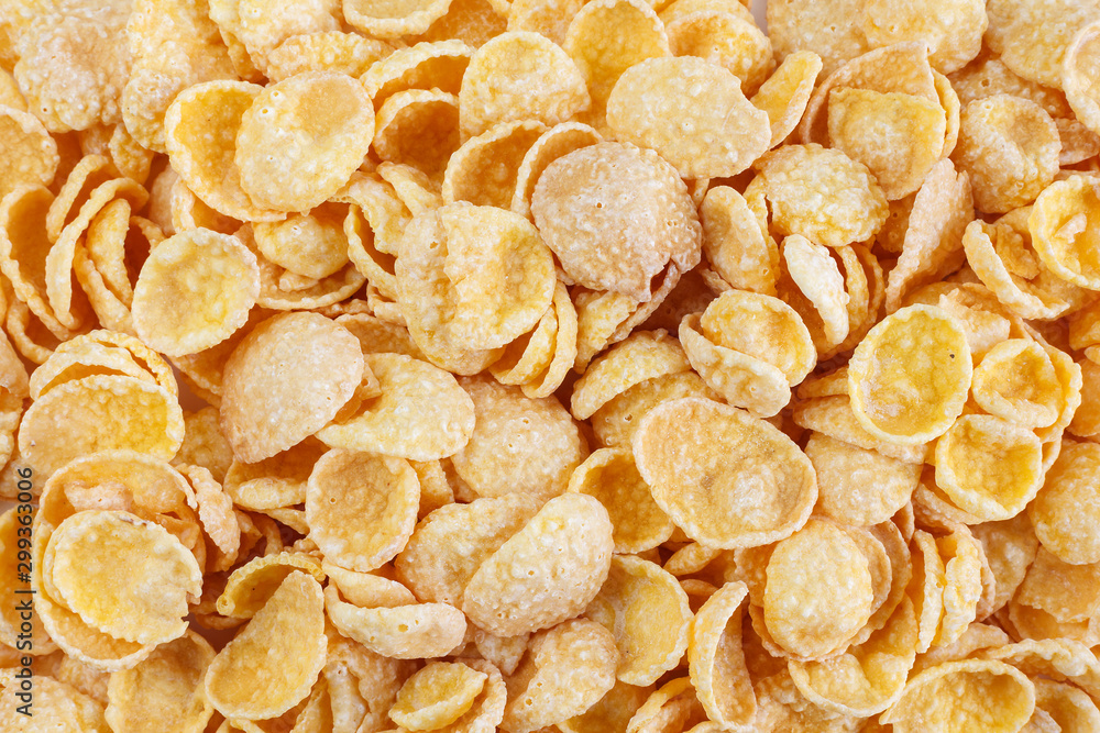 Corn-flakes background and texture. Top view. Traditional dry breakfast ...