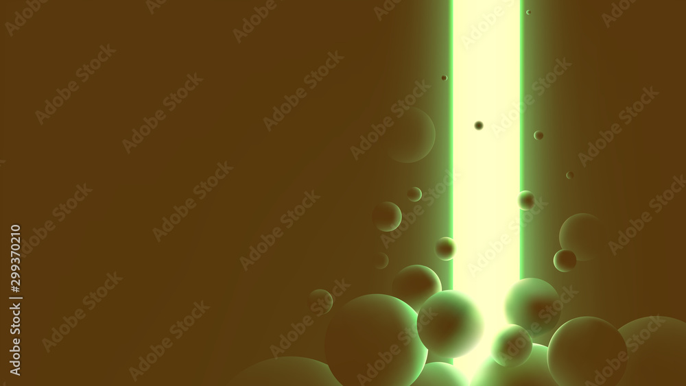 Bright green ray illuminating geometric shapes, futuristic space ...